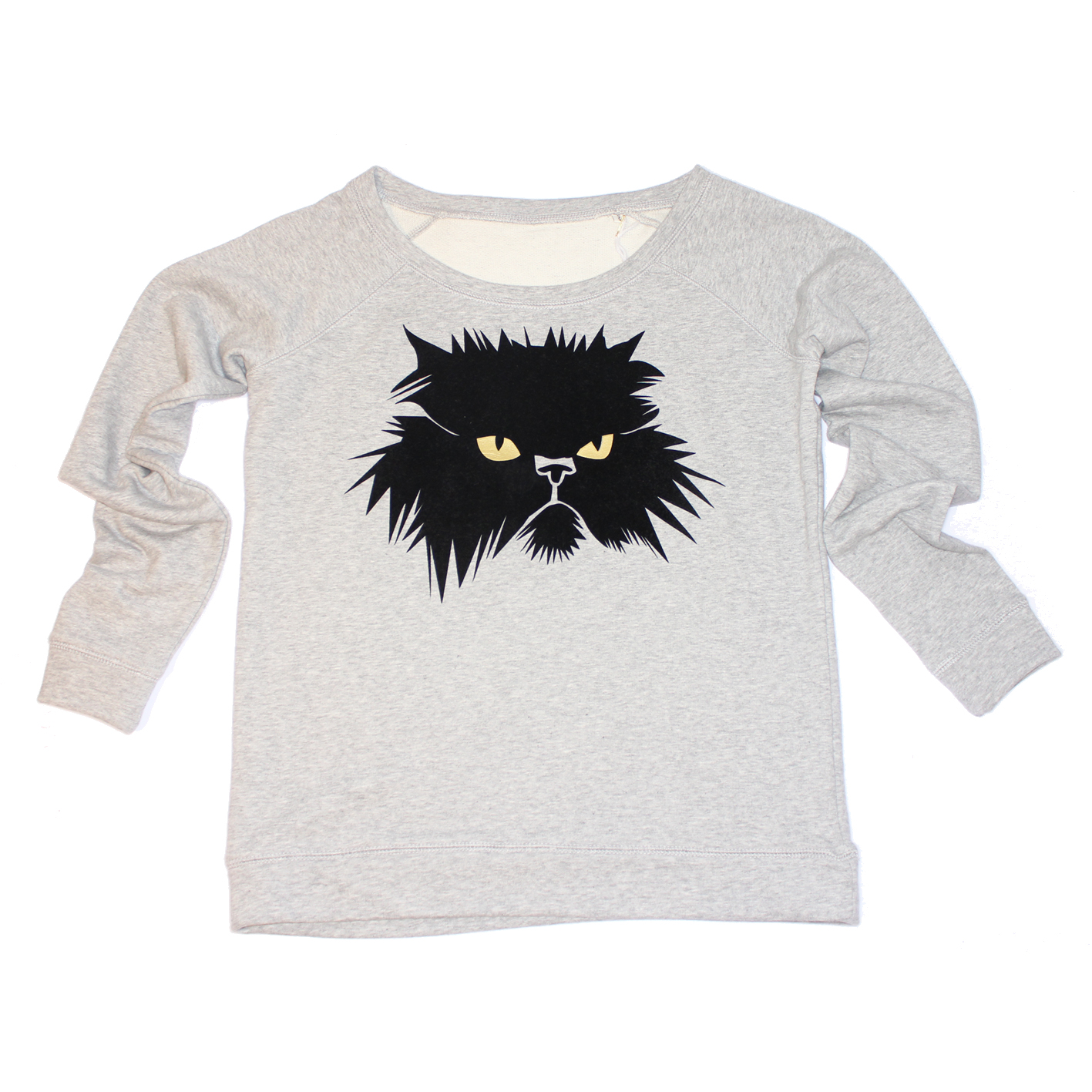 Organic cotton light heather grey sweater with grumpy cat - Studio Catta